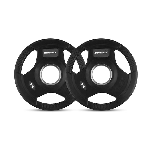 Cortex 45kg Tri-Grip V2 50mm Rubber Olympic Plate Set Incl. Olympic Ez ...